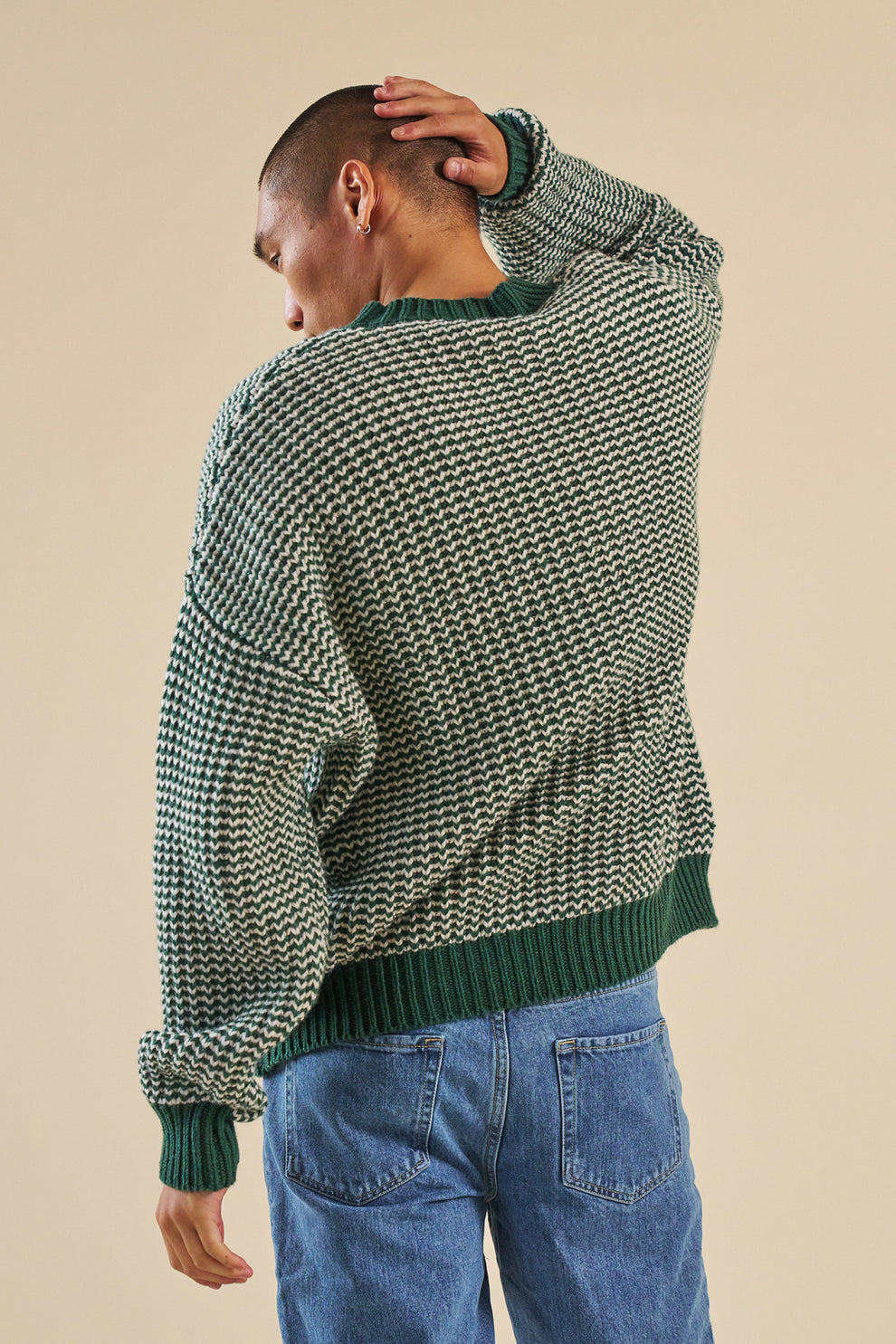 GREEN STRIPE CHUNKY KNIT RIB OVERSIZED SWEATER – bound