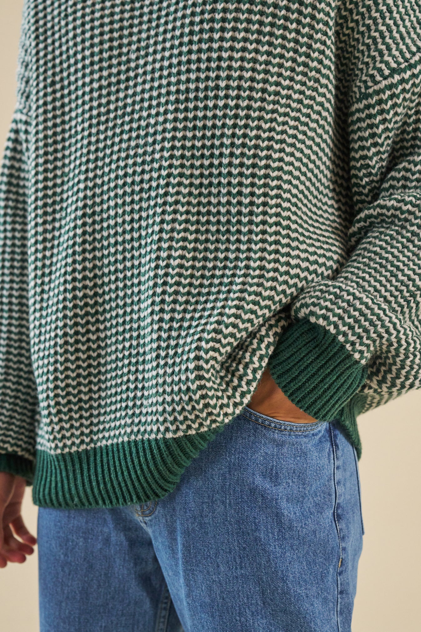 GREEN STRIPE CHUNKY KNIT RIB OVERSIZED SWEATER – bound