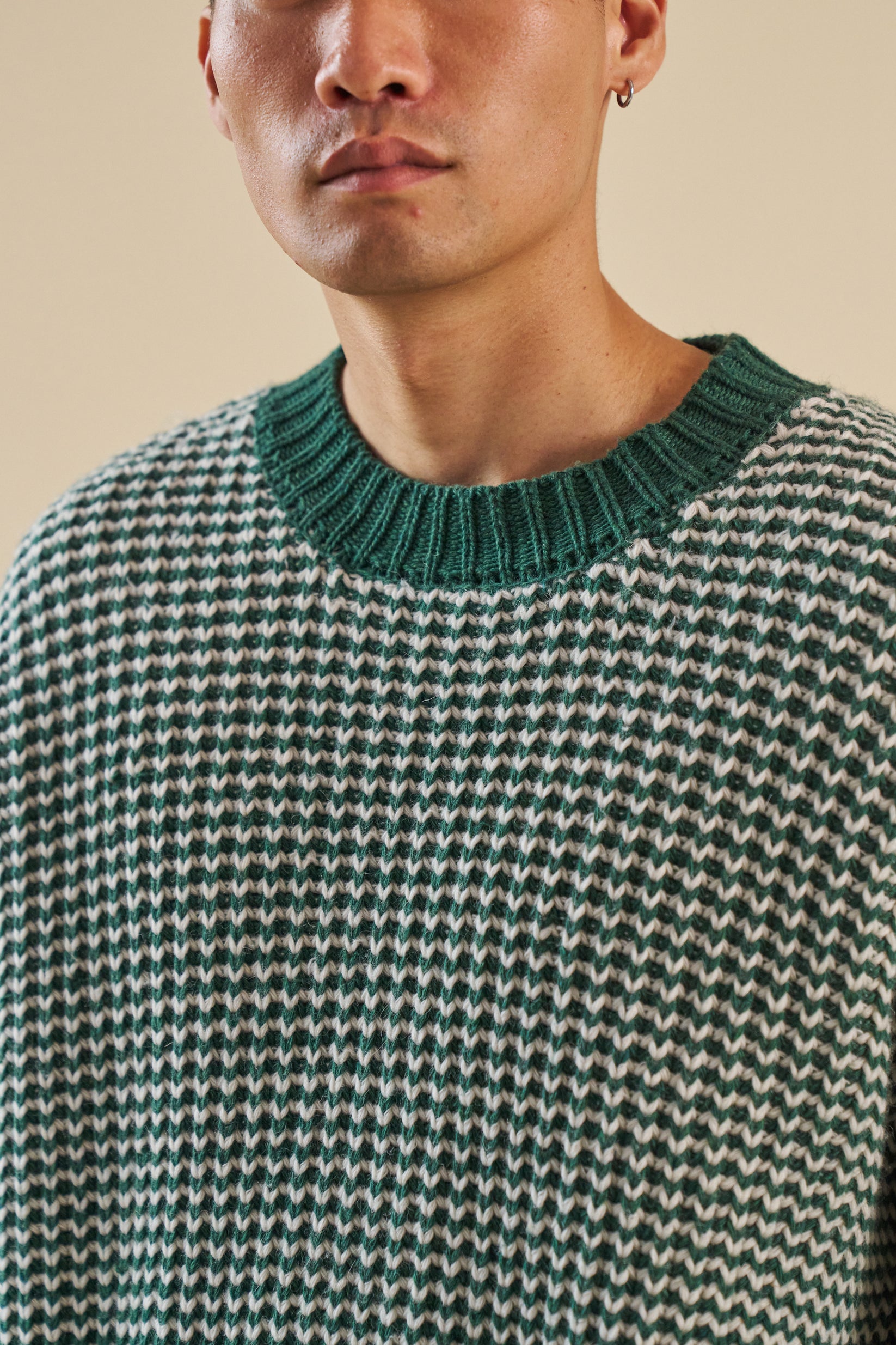 GREEN STRIPE CHUNKY KNIT RIB OVERSIZED SWEATER – bound