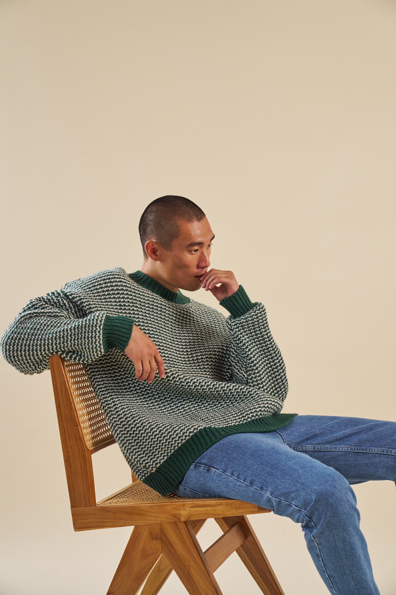 GREEN STRIPE CHUNKY KNIT RIB OVERSIZED SWEATER – bound