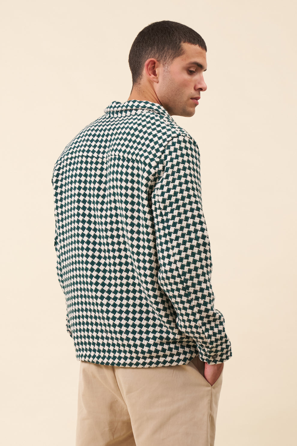 CHECKERED WOVEN OVERSHIRT - BOTTLE GREEN – bound