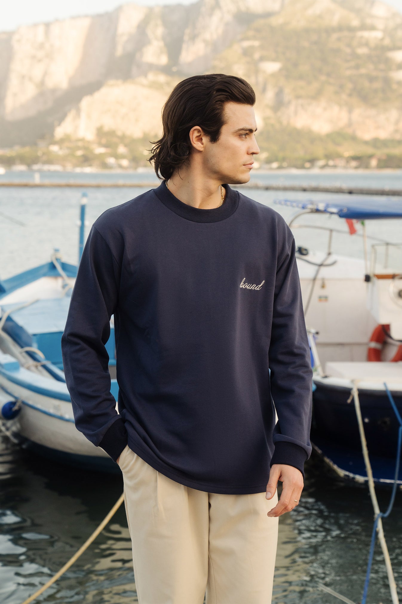 SCRIPT LONGSLEEVE HEAVY TEE - NAVY – bound